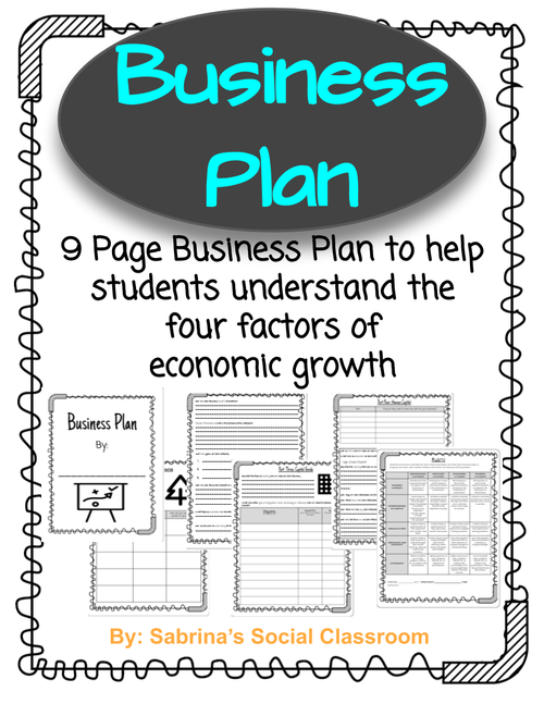 Business Plan activity for elementary social studies