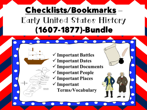 Checklists/Bookmarks (Bundle)-All Early U.S. History Units (1607-1877 ...