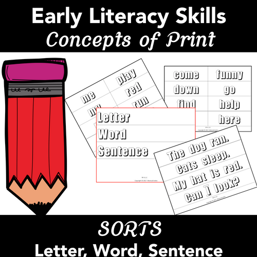 Concepts of Print - Early Literacy - Letter Word Sentence Sort - Amped ...