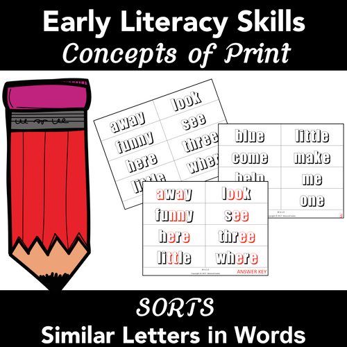Concepts of Print - Early Literacy - Similar Letters in Words - Amped ...