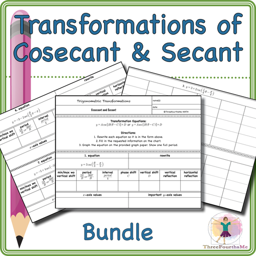 Transformations of Cosecant & Secant BUNDLE - Amped Up Learning
