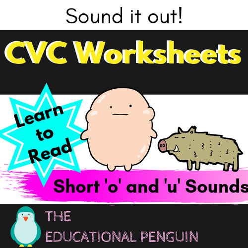 CVC Worksheet - Short 'o' and 'u' sound - Amped Up Learning
