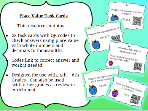 28 Whole Number & Decimal Task Cards-Standard, Word, Expanded Values w ...