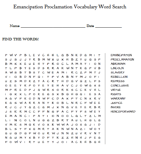 Emancipation Proclamation Word Search - Amped Up Learning