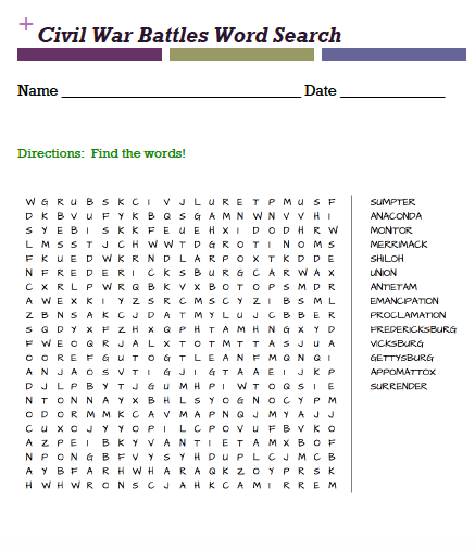 Civil War Battles Word Search - Amped Up Learning