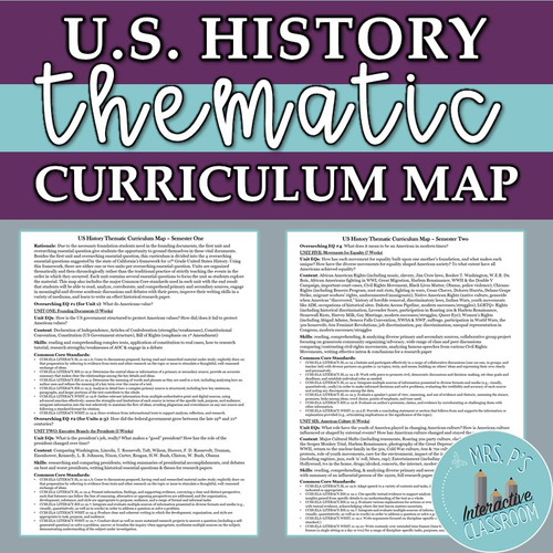 FREE EDITABLE US History Thematic Curriculum Map with Common Core ...
