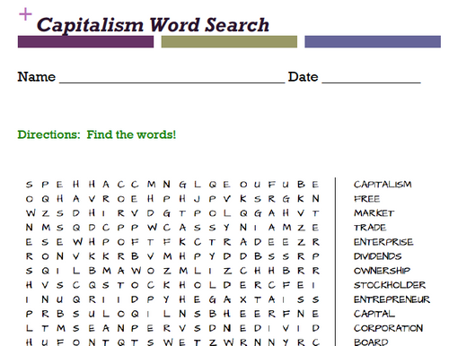 Capitalism Word Search - Amped Up Learning
