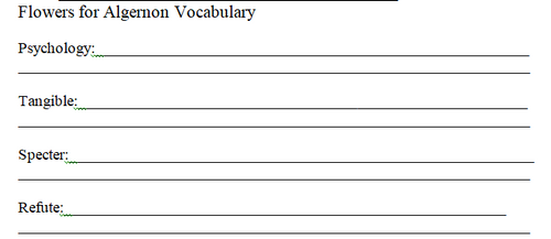 Flowers for Algernon- Vocabulary Sheet - Amped Up Learning