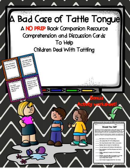 A Bad Case of Tattle Tongue by Julia Cook Discussion Cards Worksheet ...
