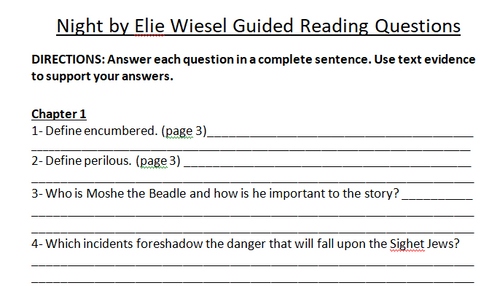 Night by Elie Wiesel- Guided Reading Questions - Amped Up Learning