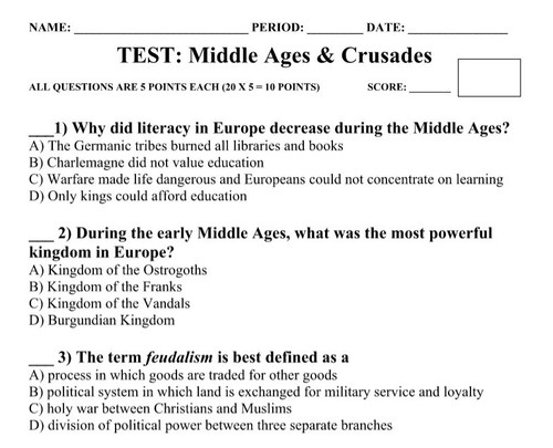 Middle Ages and Crusades Mini-Test - Amped Up Learning