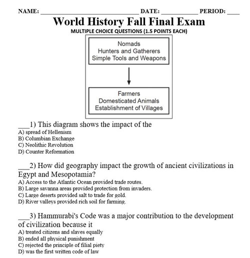 World History Fall Semester Exam (through Scientific Revolution ...
