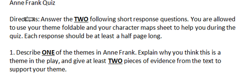 The Diary of Anne Frank- Short Response Test - Amped Up Learning