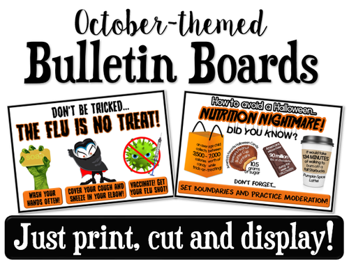 TWO BUNDLED October Health-Themed Bulletin Board- Just print, cut and ...