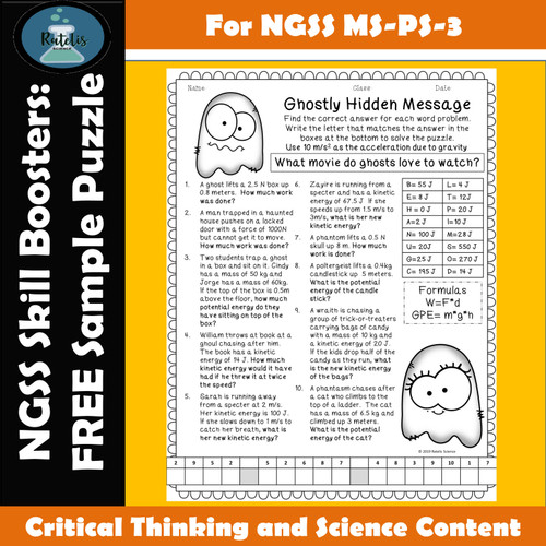 Calculating Work, Potential Energy and Kinetic Energy NGSS MS-PS-3-1 ...