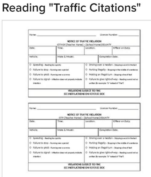Reading "Traffic Citation" - Amped Up Learning