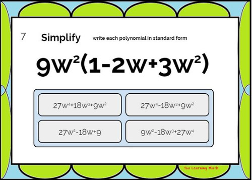 Multiplying by a Monomial and Combining Like Terms - GOOGLE Forms Quiz ...