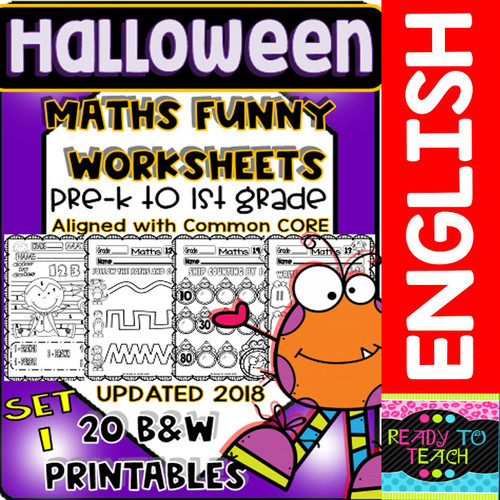Halloween Maths Funny Worksheets - 20 B&W Printables - Set 1 - Amped Up ...