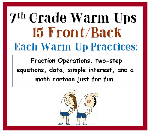 7th grade Warm-ups - Set 3, fractions, two-step equations, simple interest
