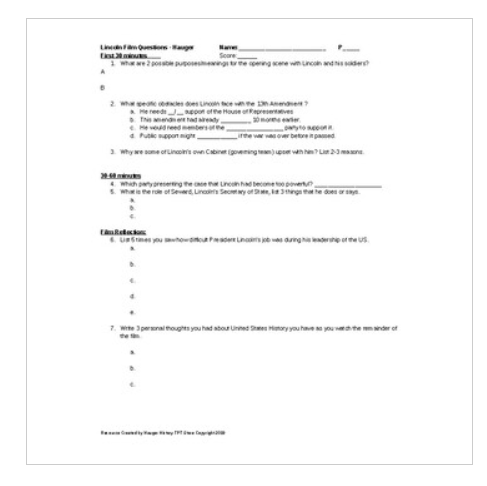 Lincoln Movie Film Questions United States History Academy Award Winner ...