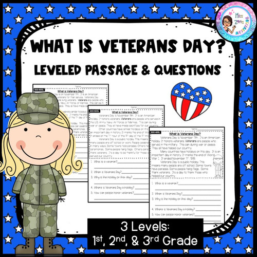 What is Veterans Day? Leveled Passage & Questions - Amped Up Learning
