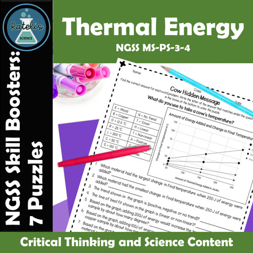 Thermal Energy Review Puzzles NGSS MS-PS-3-3, MS-PS-3-4, and MS-PS-1-4 ...
