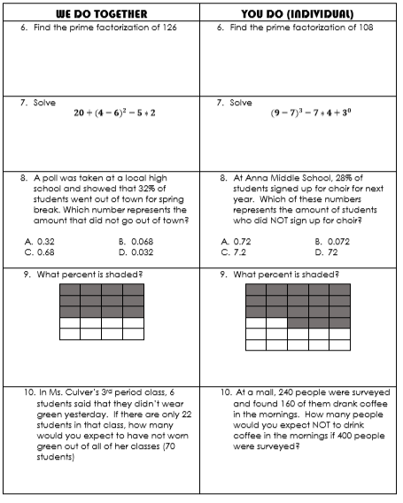Post- Break Spiral Review- 6th Grade Math "We-Do, You-Do" - Amped Up ...