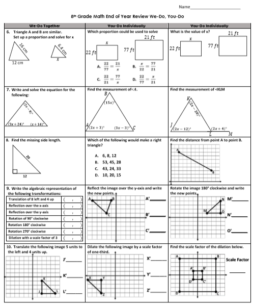 8th Grade Math End of Year Review You Do, We do - Amped Up Learning