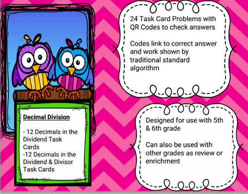 24 Long Division with Decimals- Real World Task Cards with QR codes ...