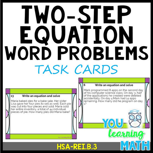 Two-Step Equation Word Problems - 20 Task Cards - Amped Up Learning