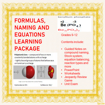 Formulas, Naming and Chemical Equations Learning Activities (Distance ...