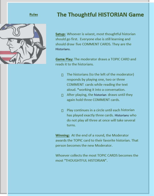 US HISTORY (The THOUGHTFUL HISTORIAN) CARD game
