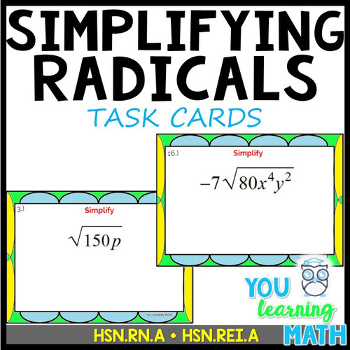 Simplifying Radicals: 20 Task Cards + Note Cards - Amped Up Learning