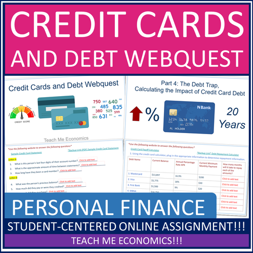 Credit Cards and Debt Webquest Personal Finance Economics Worksheet or ...