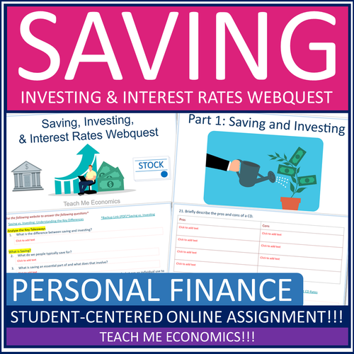 Saving and Investing Webquest Personal Finance Literacy Economics ...