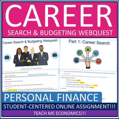 Career Search & Budgeting Personal Finance Economics Webquest Worksheet ...