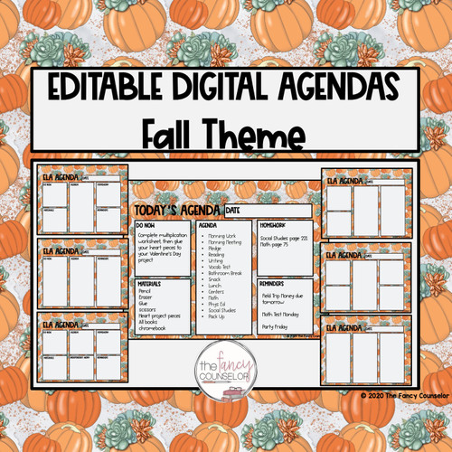 Editable Digital Daily Agendas Fall Pumpkin Back to School Autumn Theme ...