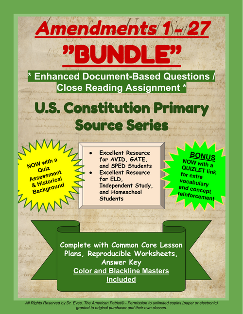 Constitutional Amendments - BUNDLE - #1 - 27 - Enhanced DBQ - Close ...