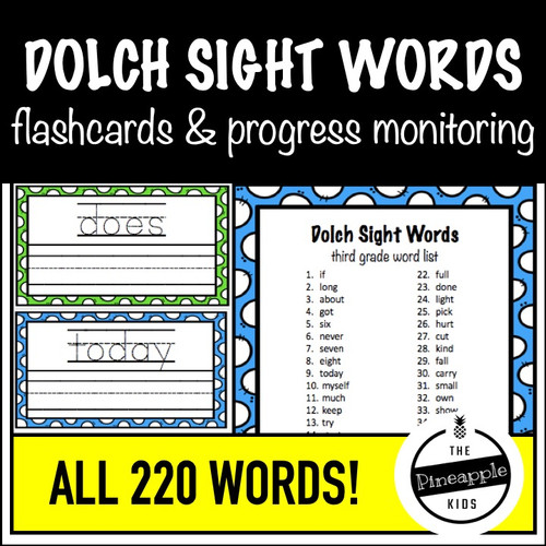 220 Dolch Sight Word Flashcards & Progress Monitoring