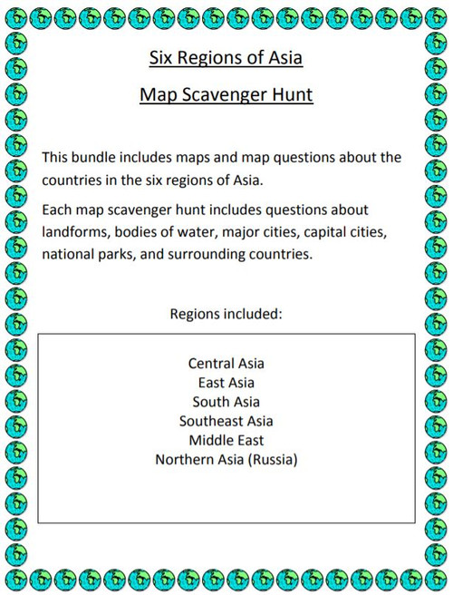Six Regions of Asia Map Scavenger Hunt - Amped Up Learning