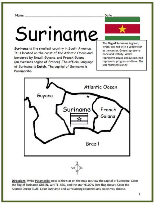 Color and Learn Geography - Suriname - Amped Up Learning