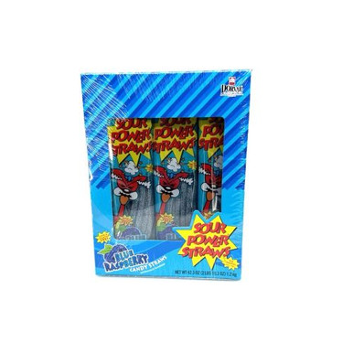 Sour Power Straws Blue Raspberry 24 ct - Sun Wholesale, Inc.