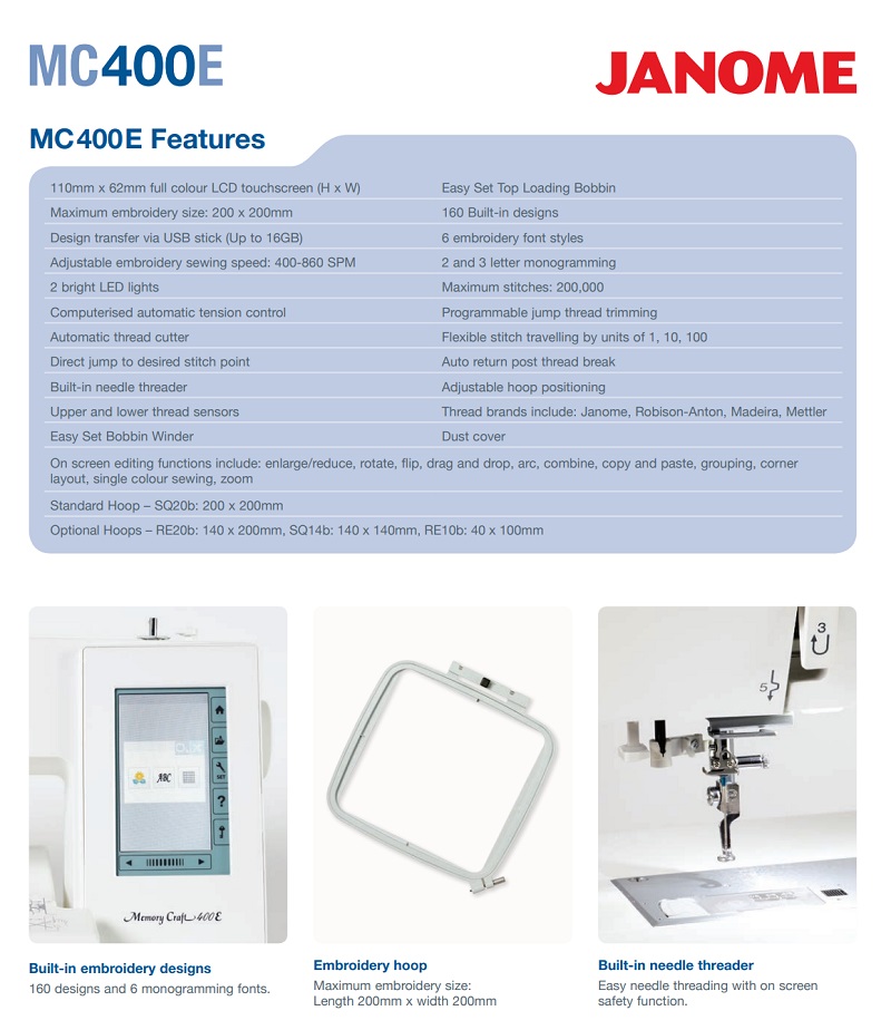 Janome Memory Craft 400E - Sew Many Stitches