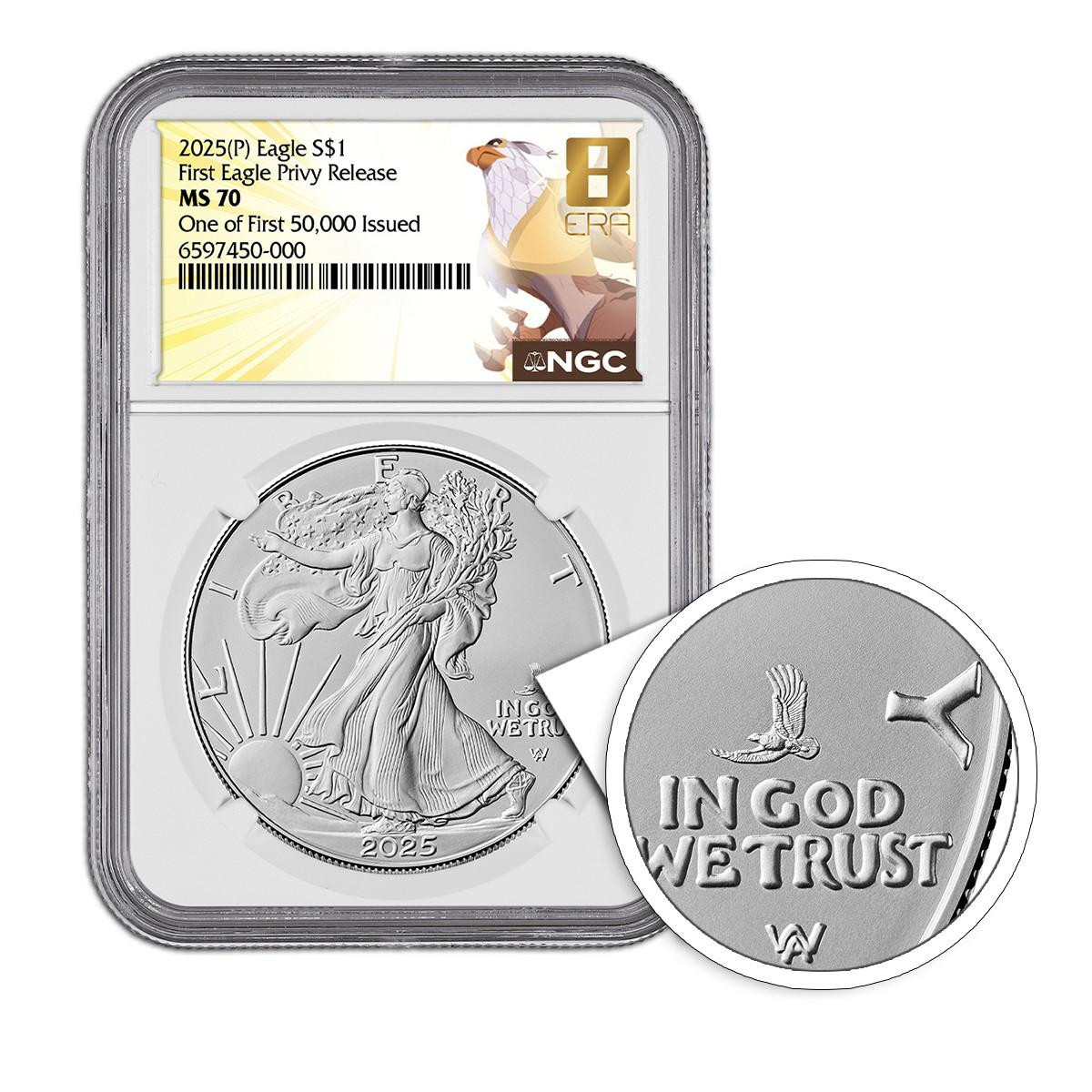 2025 (P) Silver Eagle NGC MS70 - First Eagle Privy 1 of First 50,000 Issued