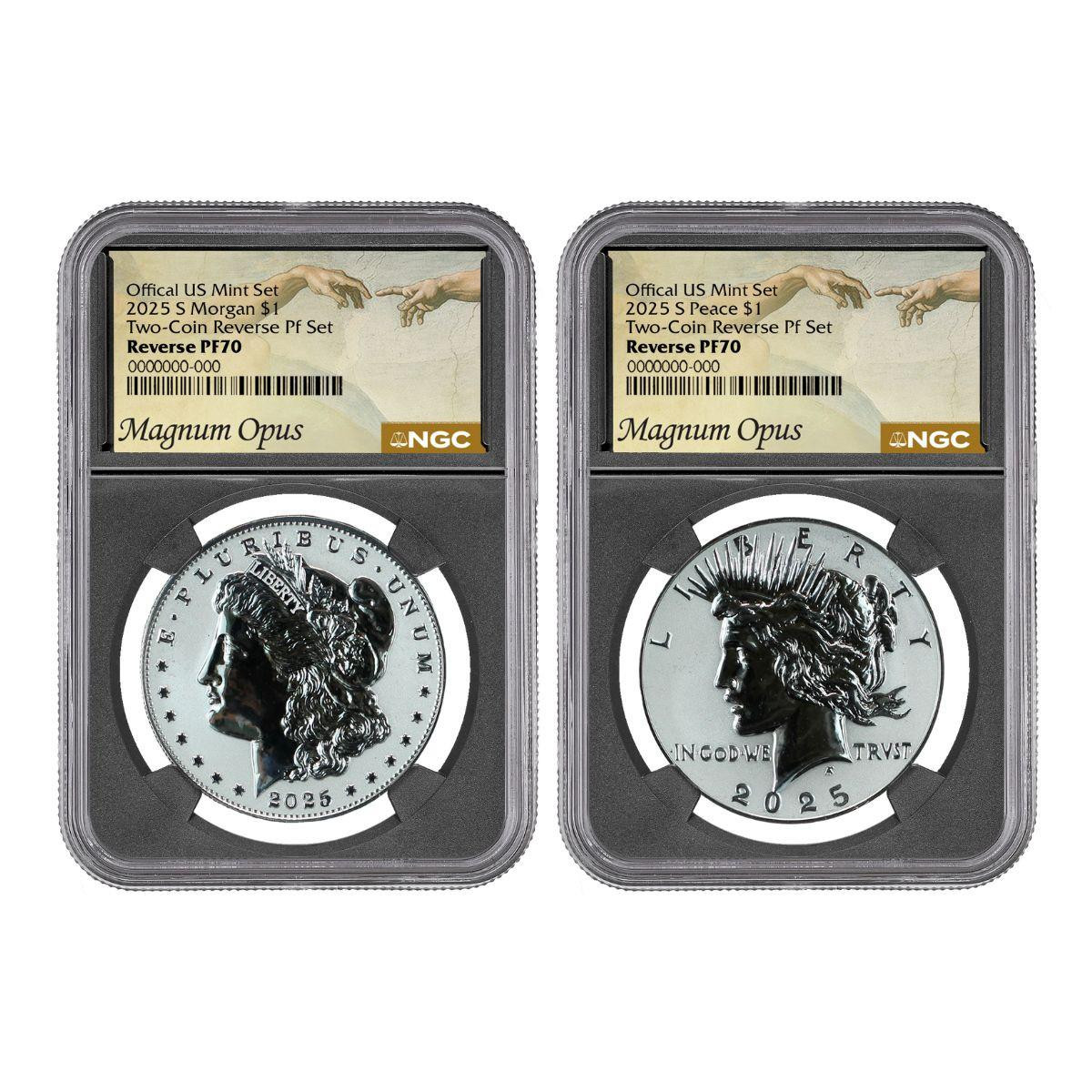 2025-S Reverse Proof Morgan & Peace Dollar Set NGC Rev PF70 Magnum Opus ...
