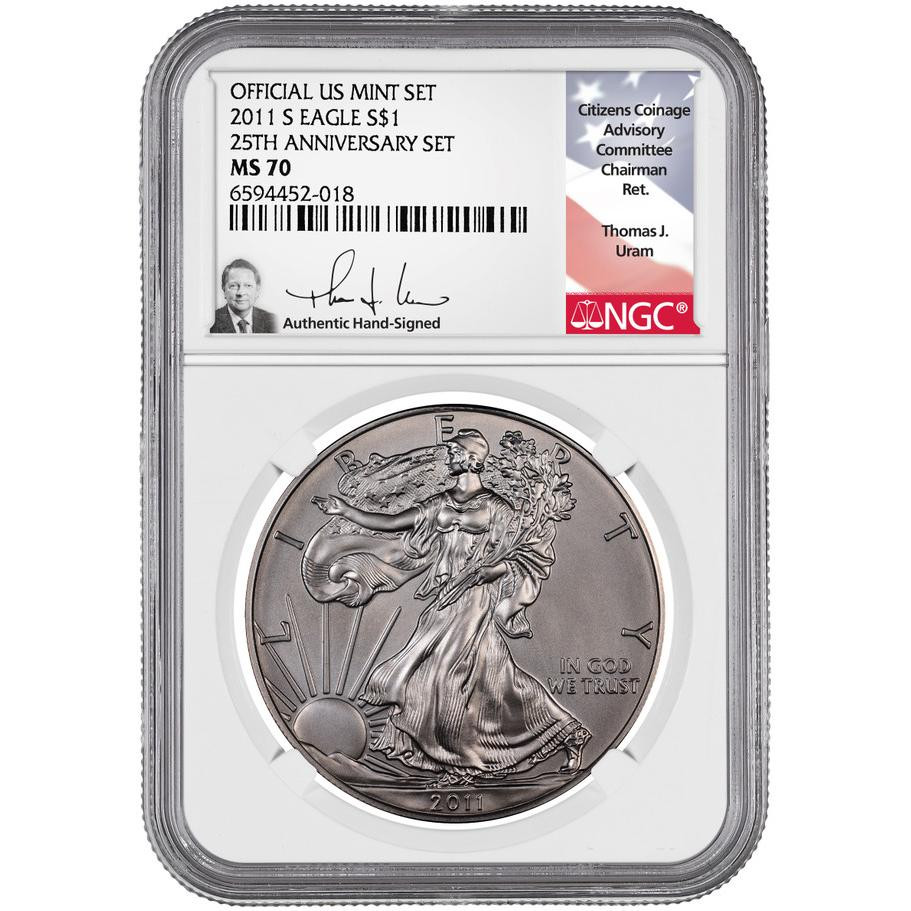 2011 S Burnished Silver Eagle NGC MS70 Thomas Uram Signed