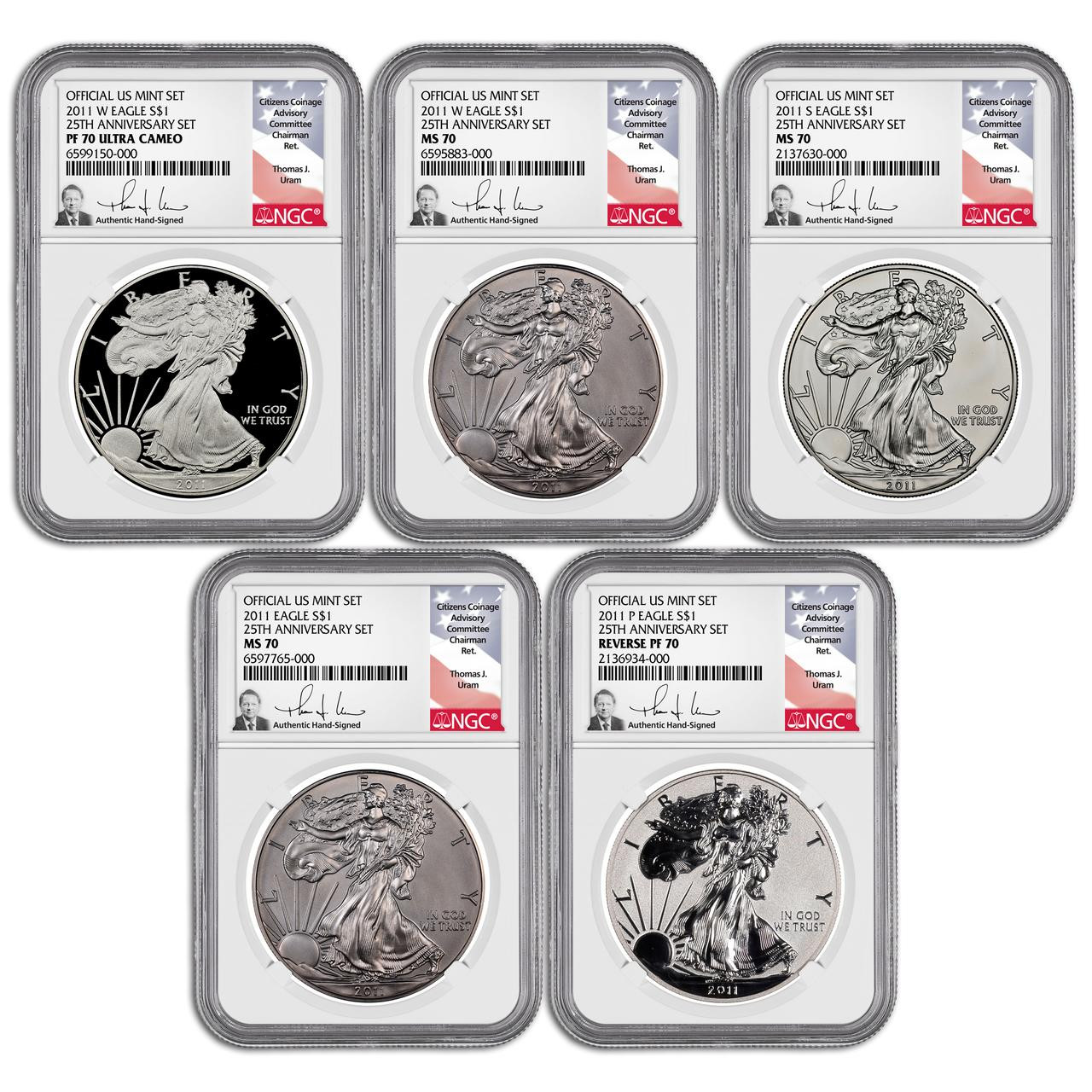 2013-W Silver Eagle Set NGC 70 Thomas Uram Signed - (2 Coin Set)