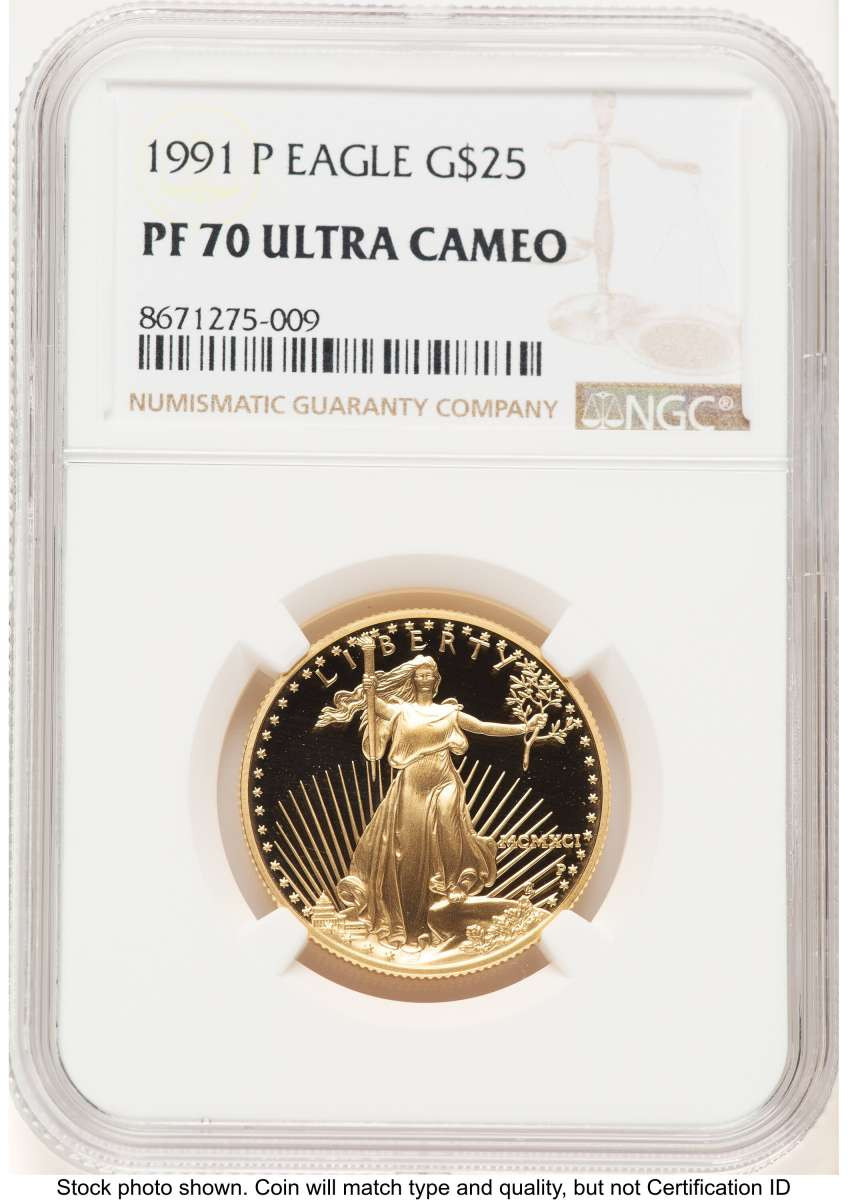 1991-P $25 Proof 1/2 oz American Gold Eagle Coin NGC PF70 UCAM | Rare ...