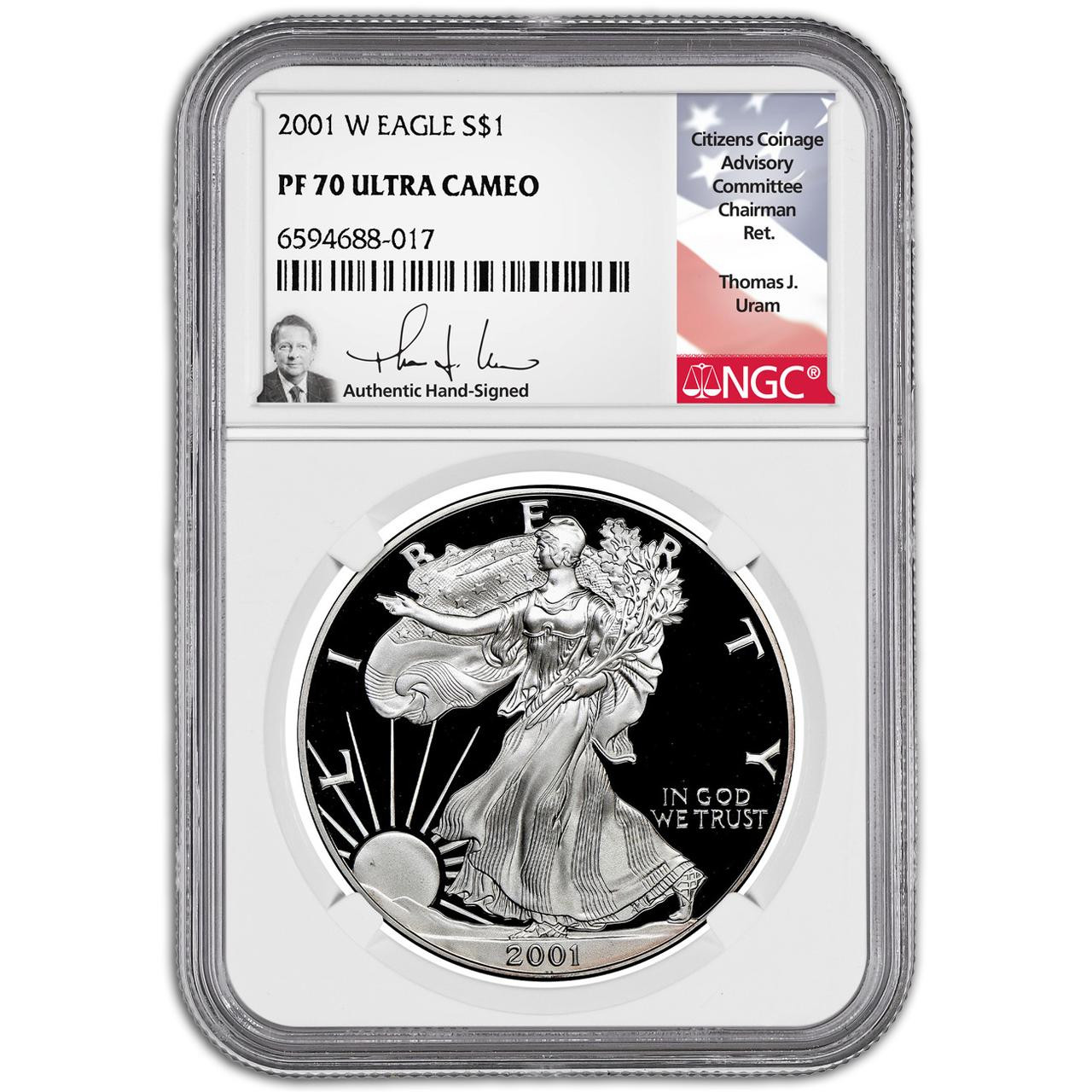 2020-W Silver Eagle NGC PF70 UCAM Thomas Uram - V75 Privy