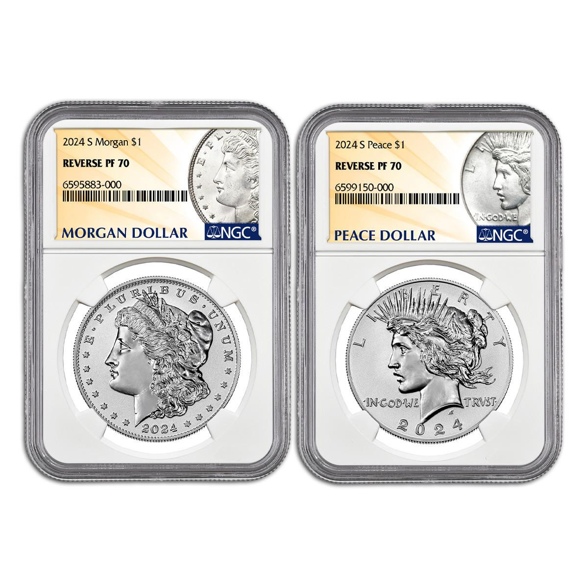2024-S Reverse Proof Morgan & Peace Dollar NGC rev PF70 Early Releases ...